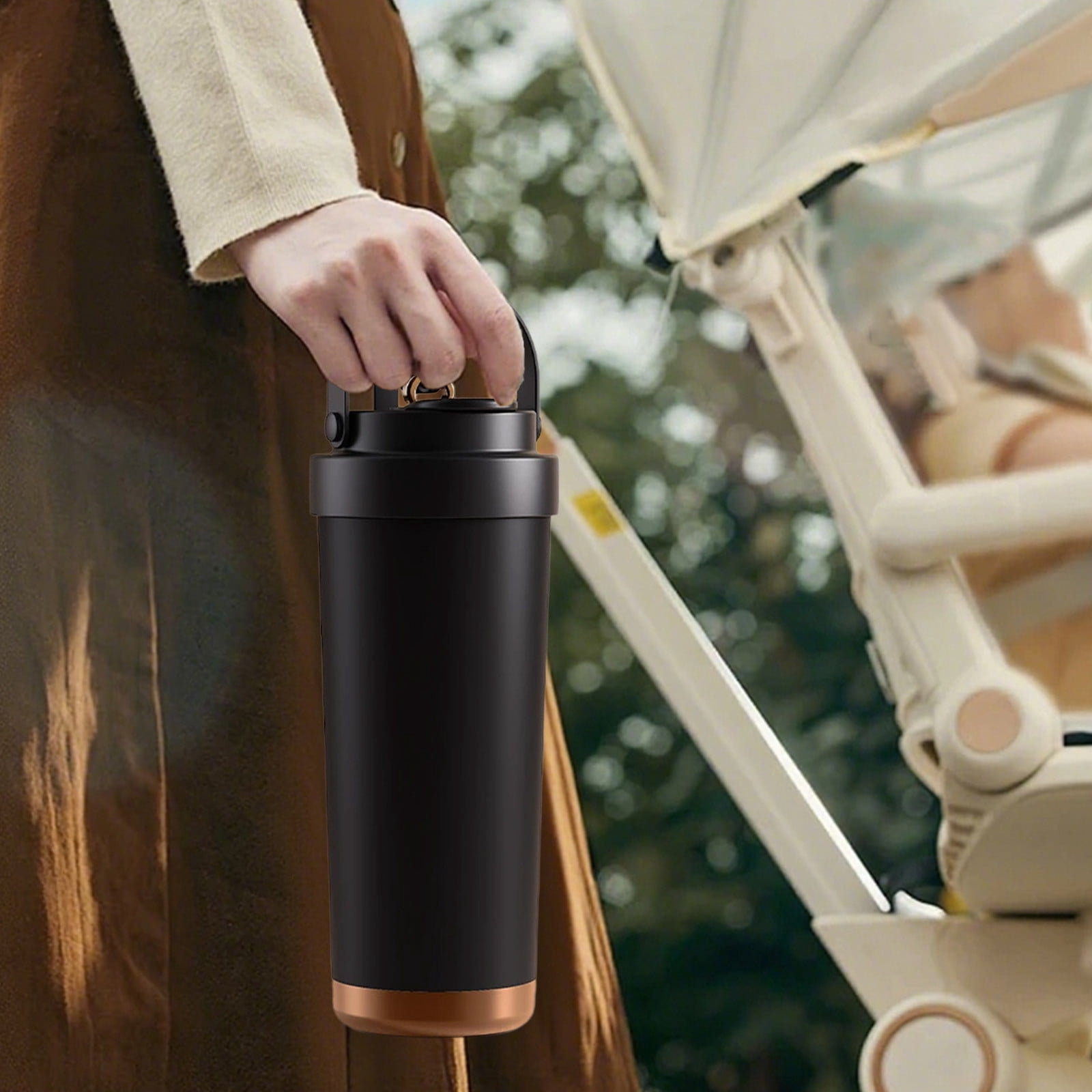 Double Wall Insulated Ceramic Liner Coffee Cup with Straw and Handle ...