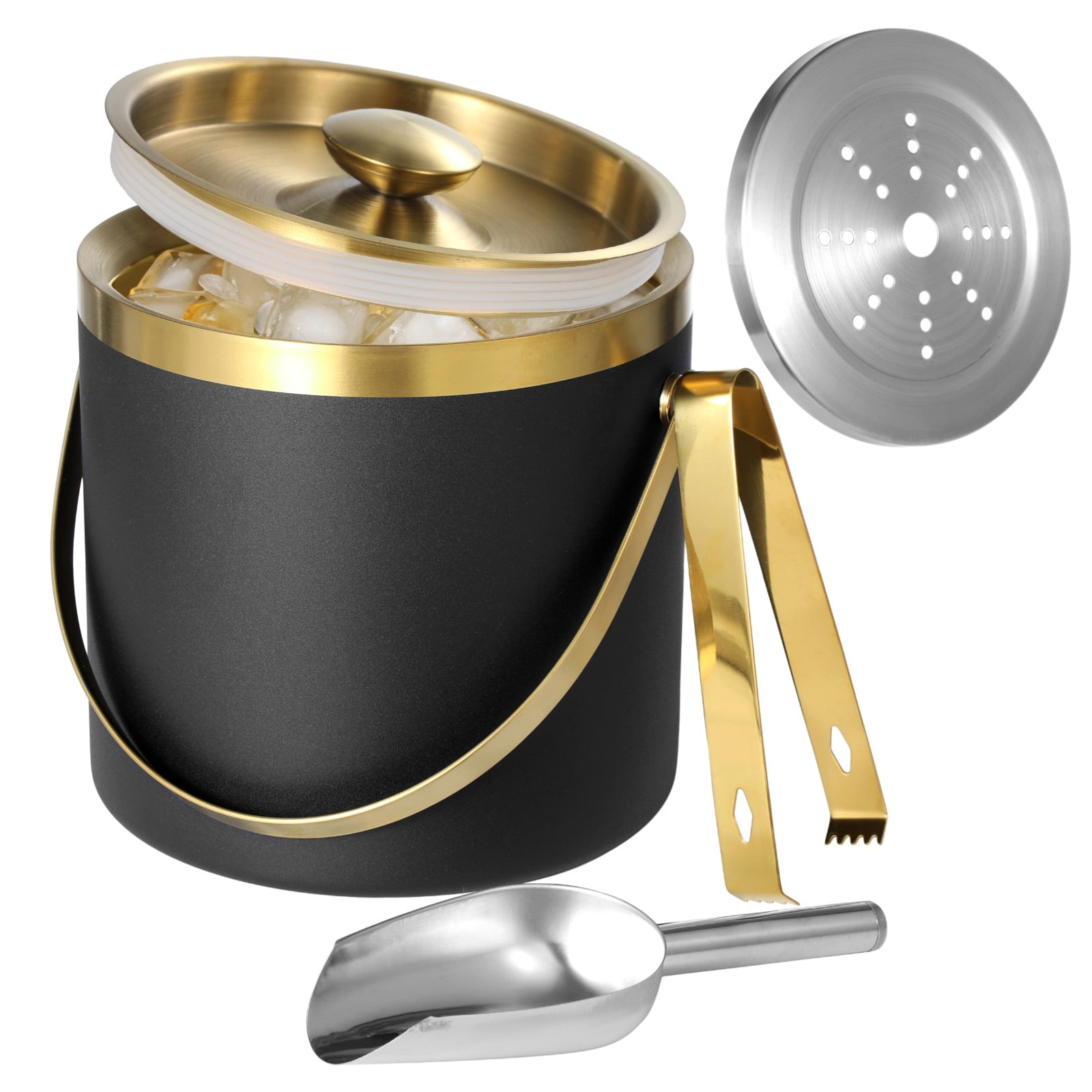 Double Wall Insulated Ice Bucket, 3 L Stainless Steel Ice Bucket with ...