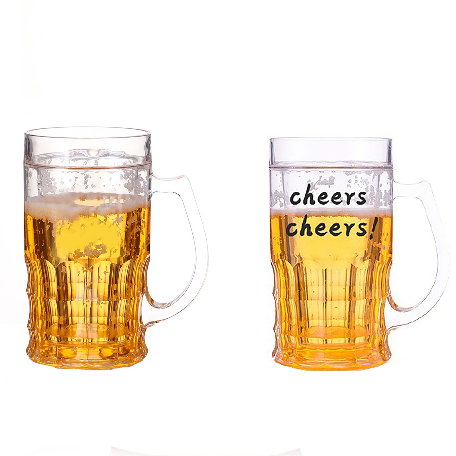 Double Wall Insulated Mug with Handle, Clear Plastic Frozen Beer Mug ...