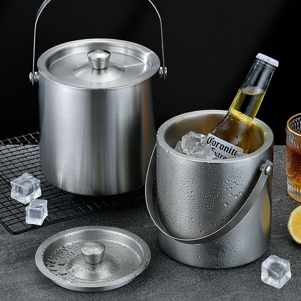 Double-Wall Insulated Stainless Steel Ice Bucket with Lid and Spill ...