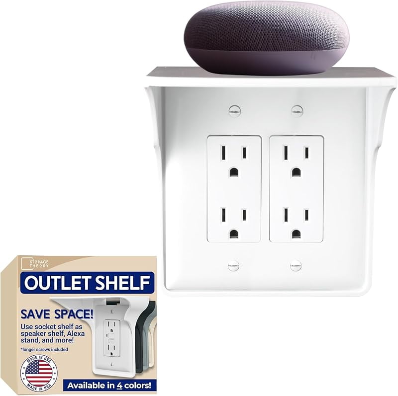 Double Wall Outlet Shelf with Cord Storage Strap – Bathroom Shelf for ...