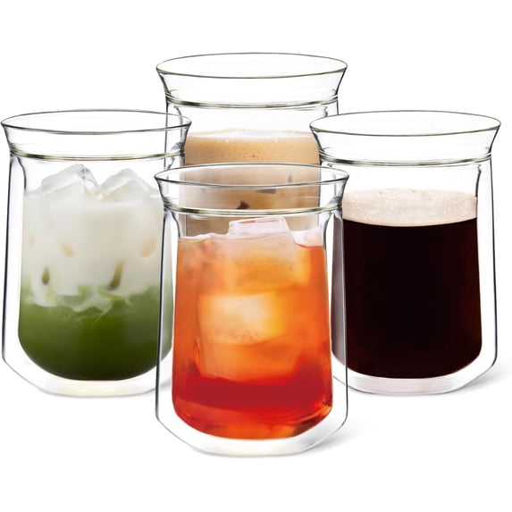 Double Wall Single Lip Insulated Glass Cup, Set of 4 (12oz / 350ml ...