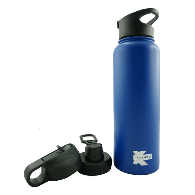 Double Wall Sports Bottle Flask Stainless Steel BPA Free 3 Lids Straw ...