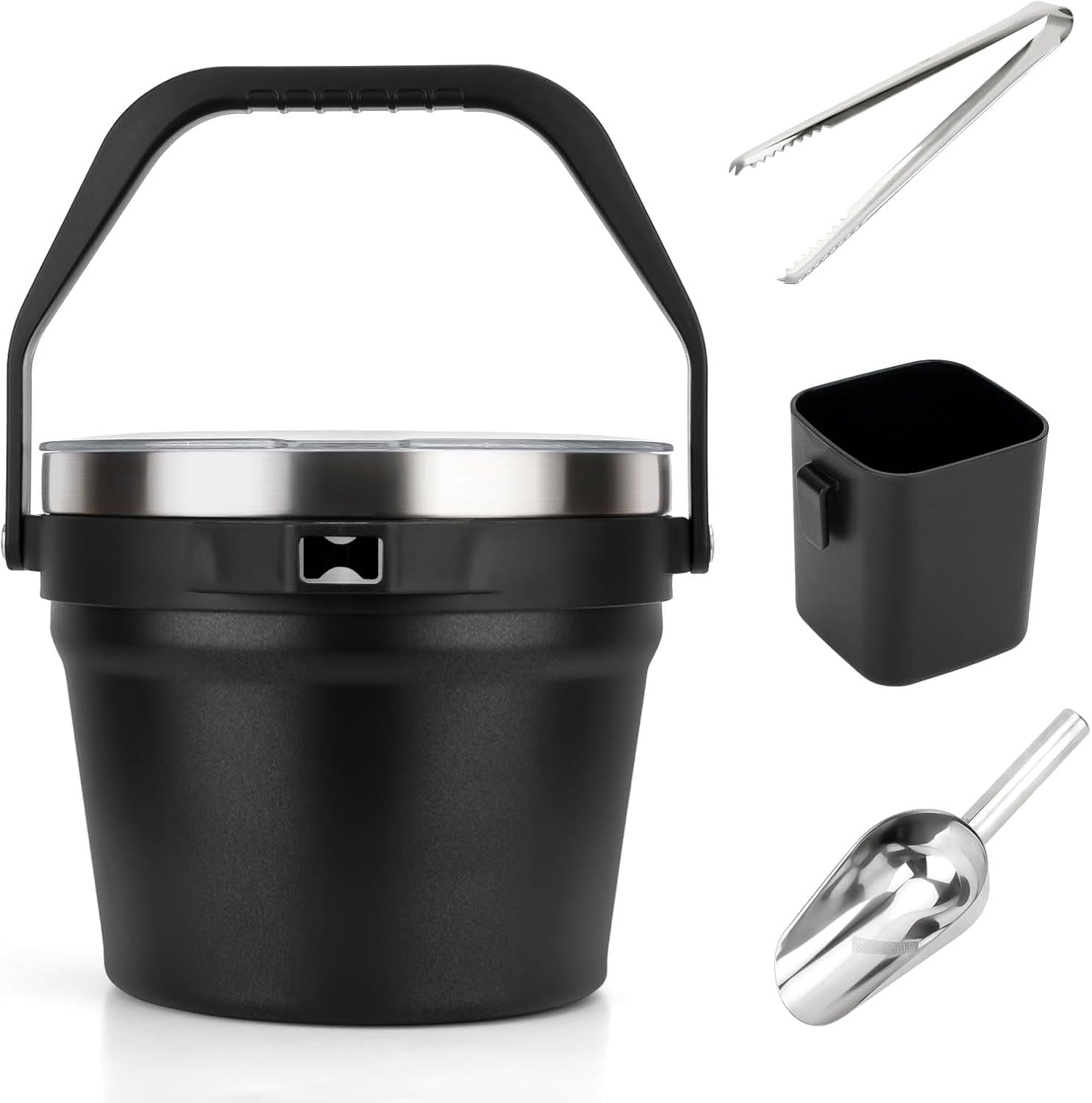 Double-Wall Stainless Steel Ice Bucket with Lid, Scoop & Tongs, In ...