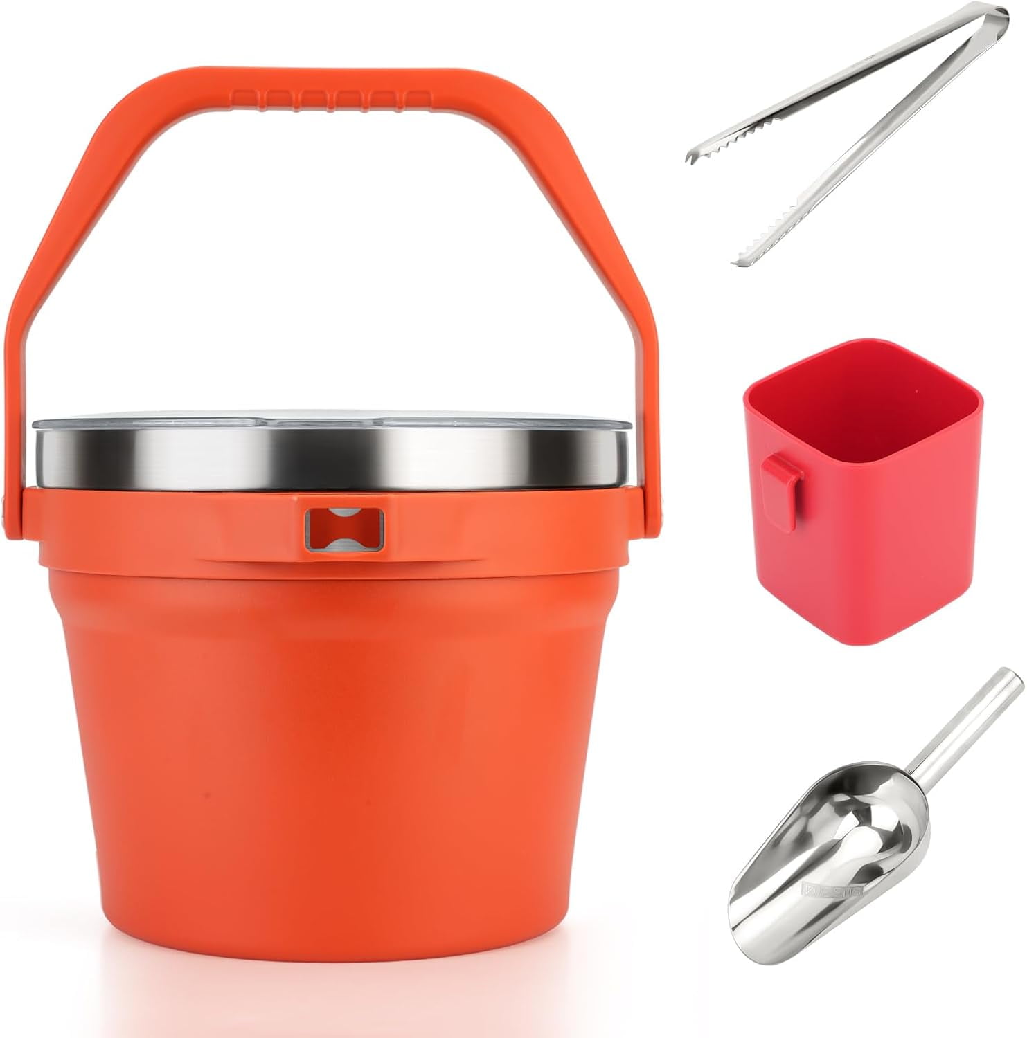 Double-Wall Stainless Steel Ice Bucket with Lid, Scoop & Tongs, In ...