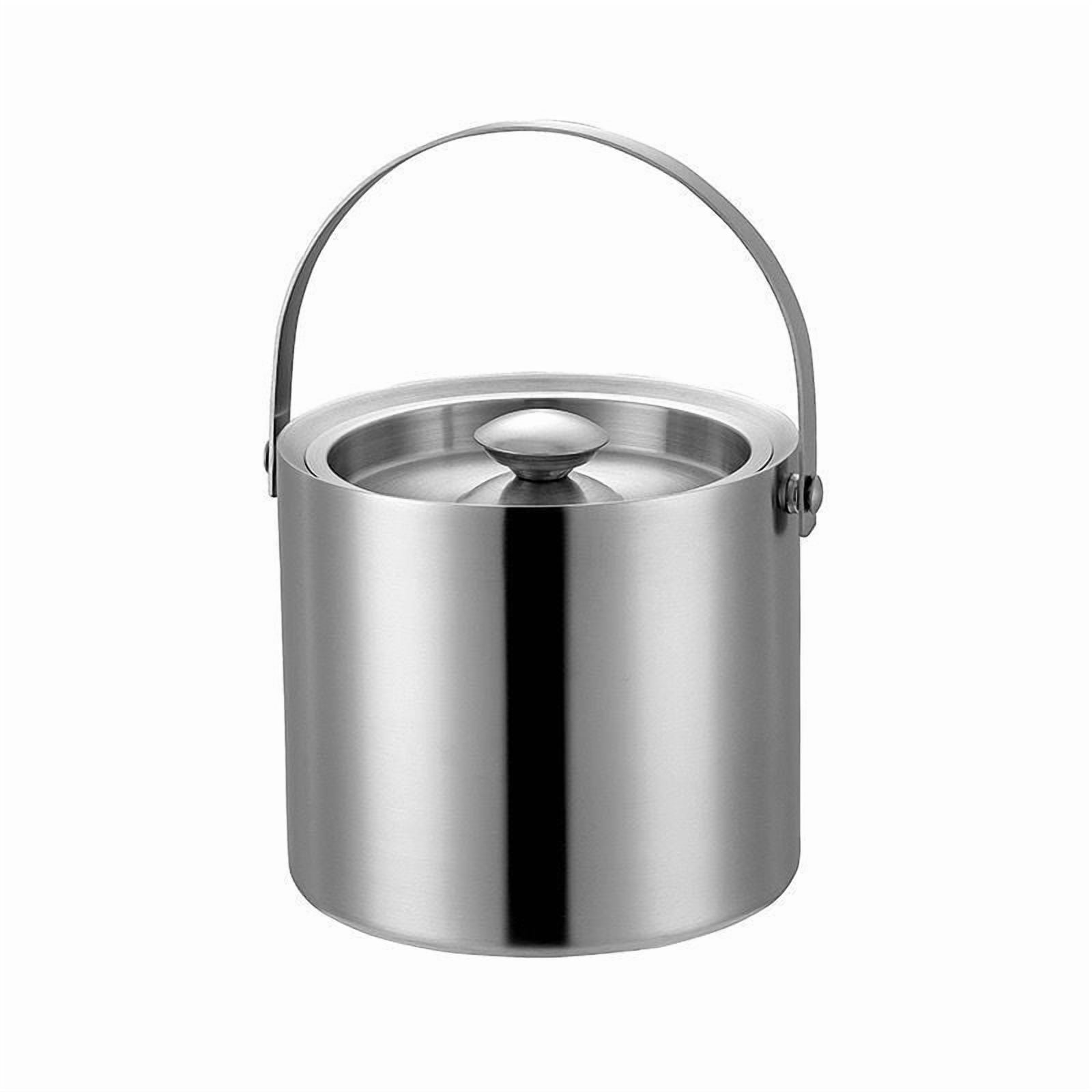 Double-Wall Vacuum Insulated Ice Bucket with Lid, Leather Handle Keep ...