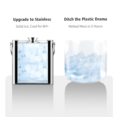 Double-Wall Vacuum Insulated Ice Bucket with Lid, Scoop, Ice Tong ...