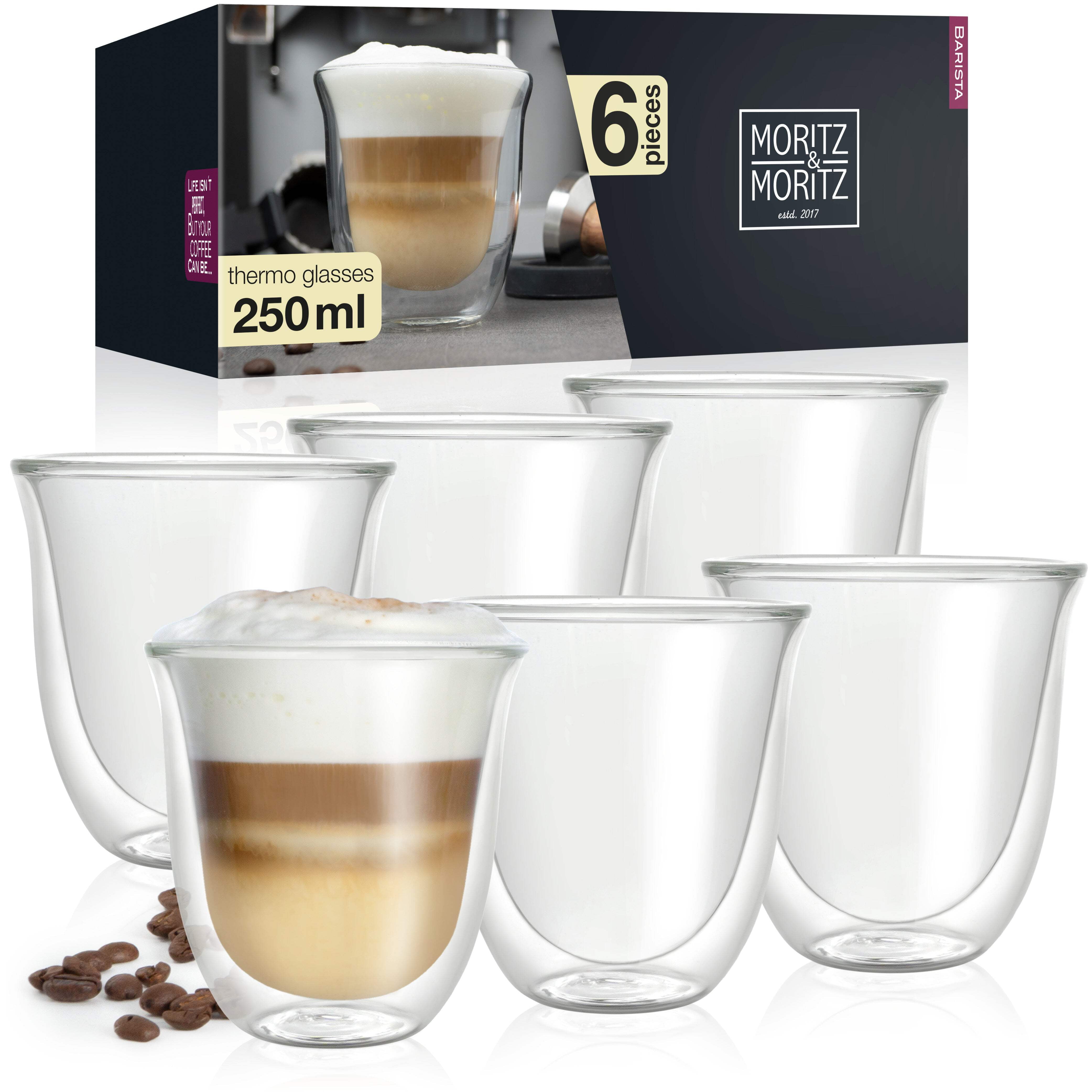 Caffè Italia Napoli Double Walled Coffee Glasses | Set of 6 Hot Cold ...