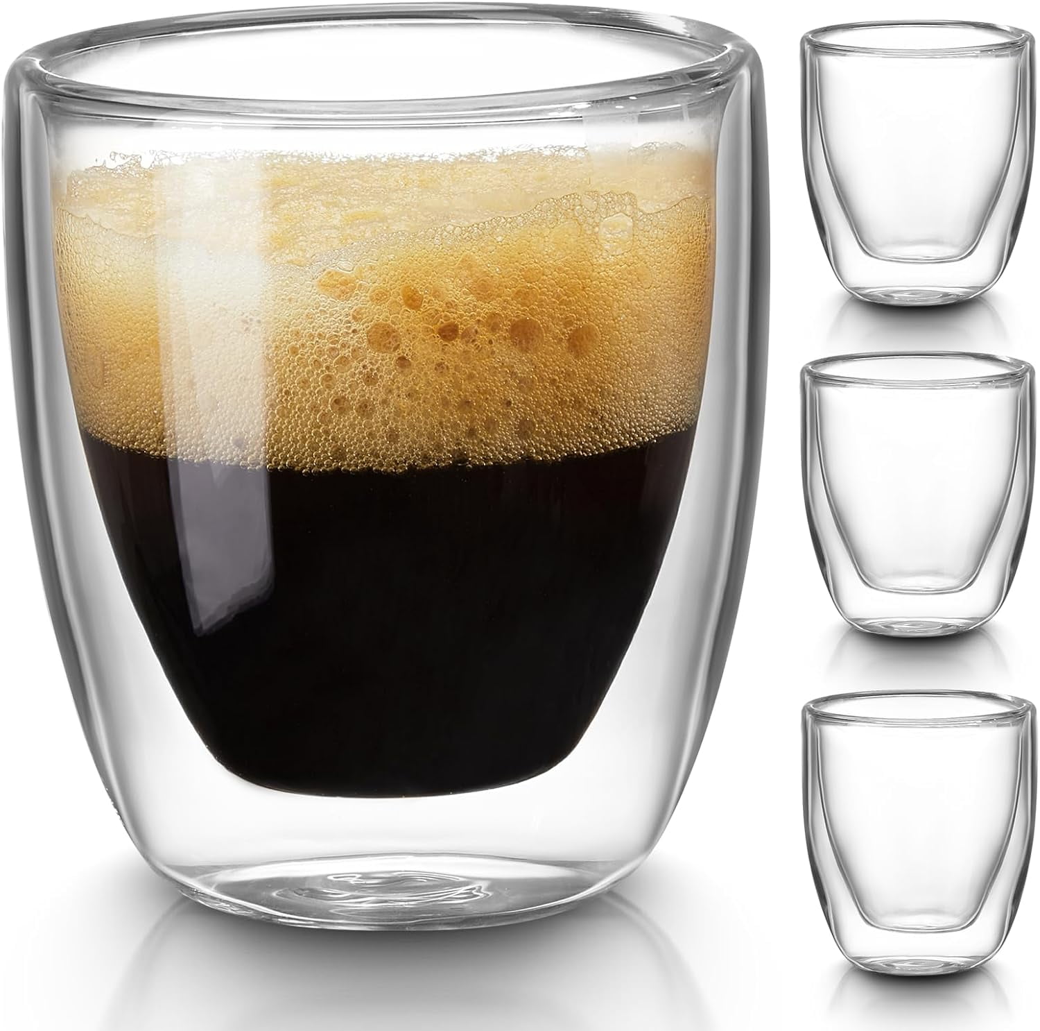 Double Walled Espresso Cups Set of 4 (50% Thicker), 3 Ounce Clear ...