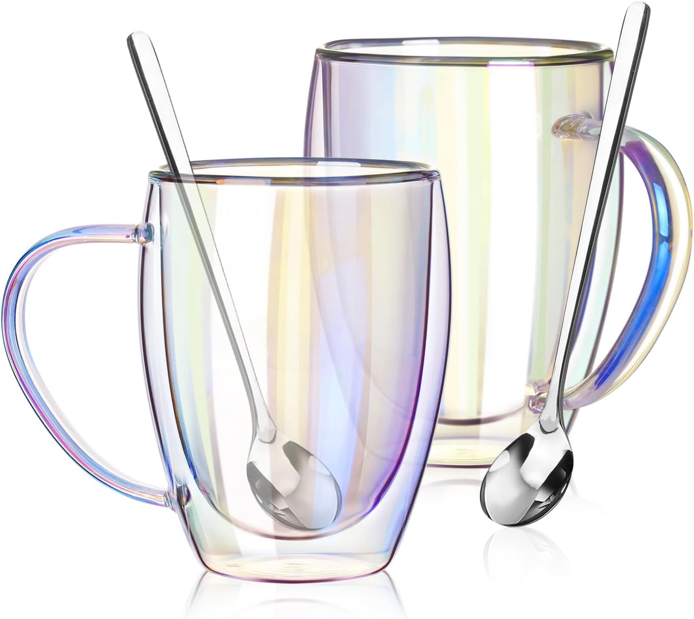 Double Walled Glass Coffee Mugs 12 OZ, Set of 2 Iridescent Glass Cups ...