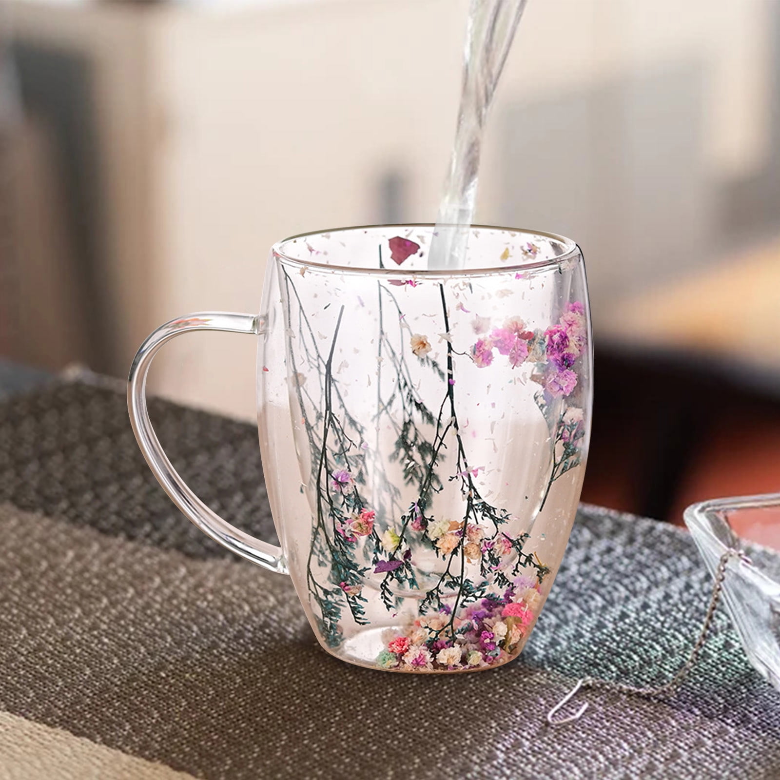 Double Walled Glass Coffee Mugs with Handle, Clear Borosilicate Glass ...