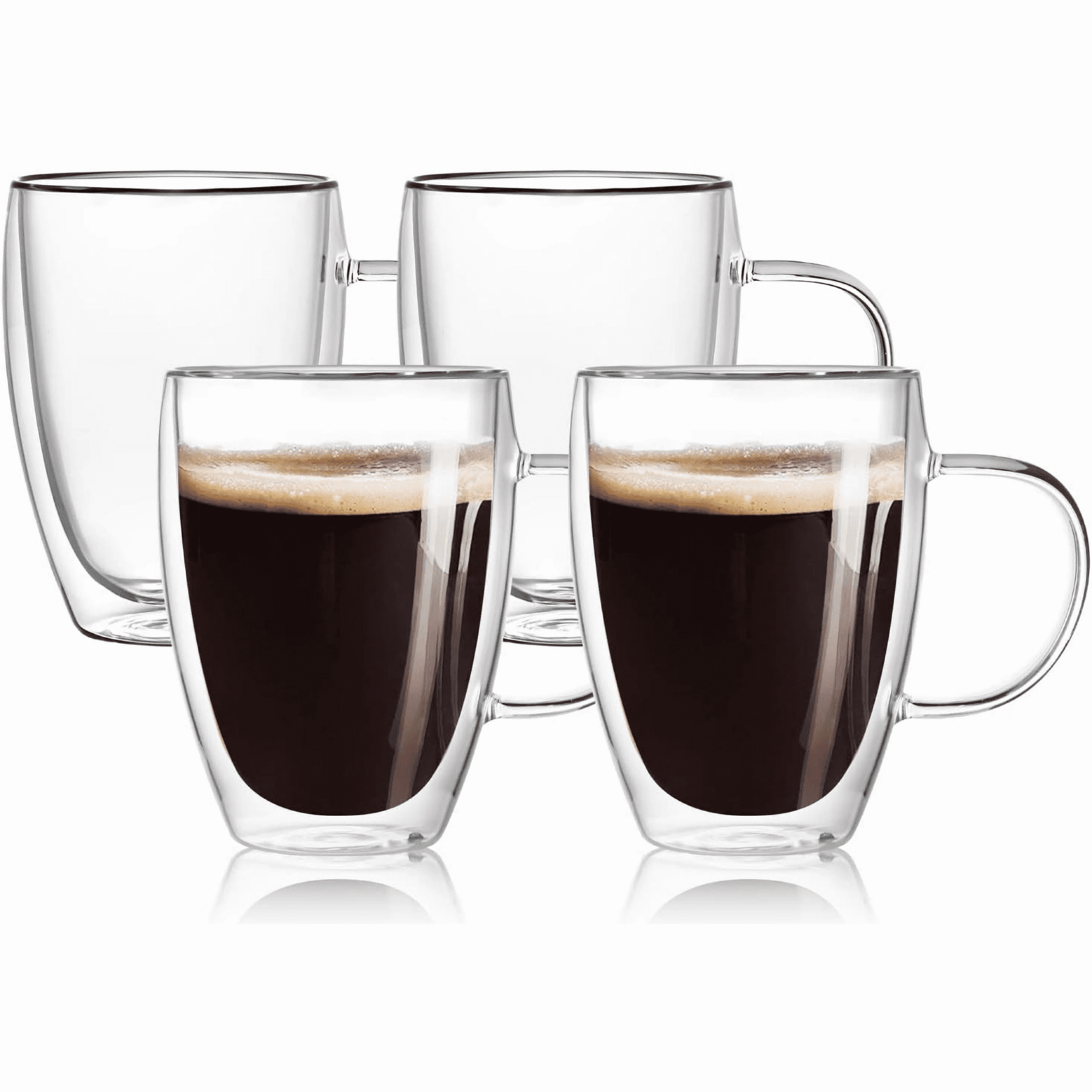 Double Walled Glass Coffee Mugs,Insulated Layer Coffee Cups, 12oz, 4pcs ...