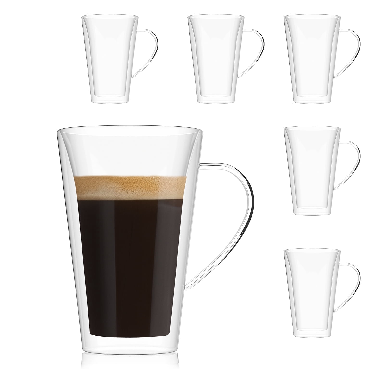 Double Walled Glass Coffee Mugs Set of 6, 13.5oz Insulated Clear Coffee ...