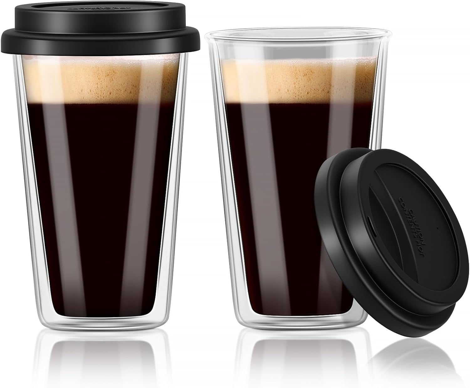 Double Walled Glass Coffee Mugs with Silicone Lids,12 OZ 2 Packs ...