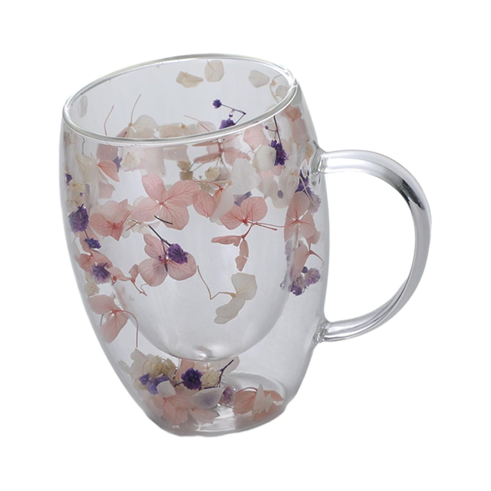 Double Walled Glass Cup Decorated Flower Filling Drinking Cups for Tea ...
