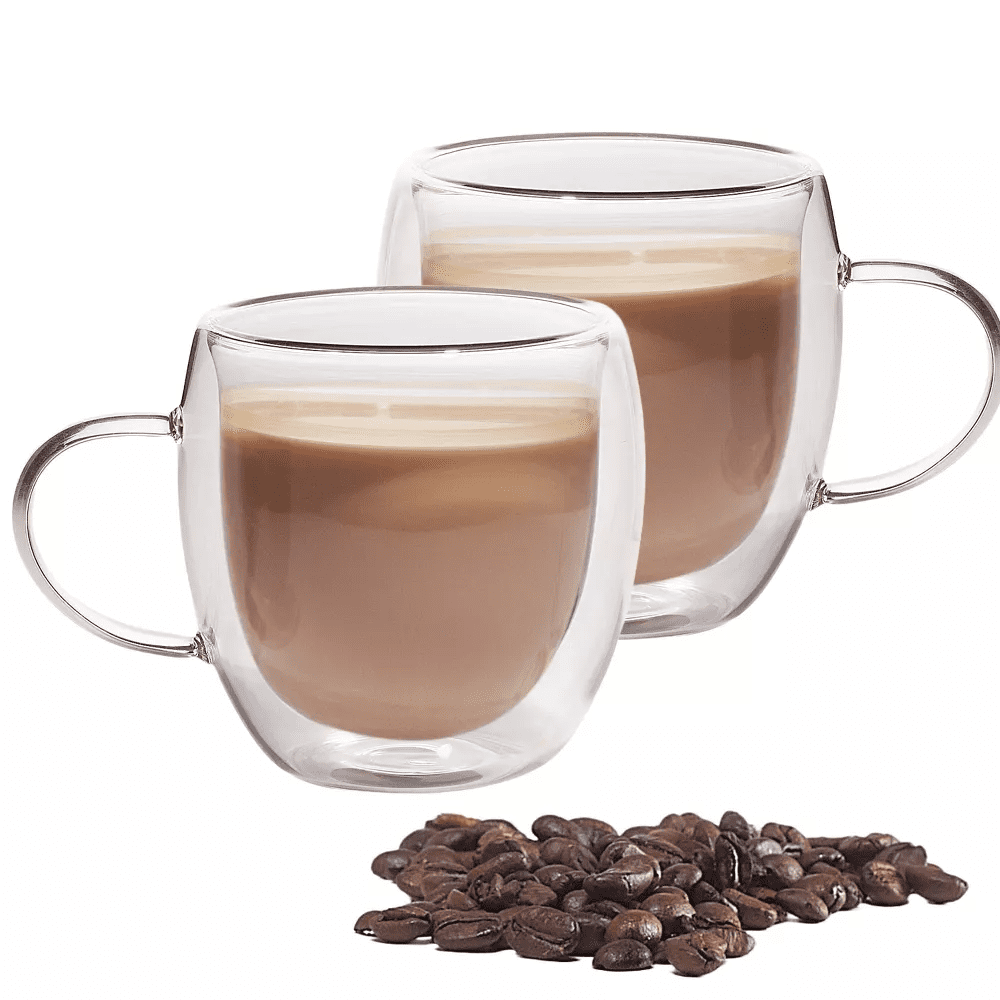 Double Walled Insulated Glasses Set of 2 - Clear Coffee Mugs with ...