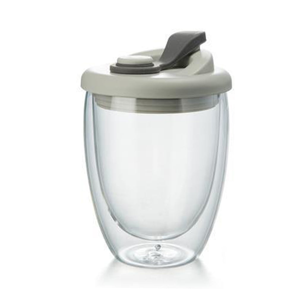 Double Walled Insulated Milk Glass Cup Leak proof Lid Heat Resistant ...