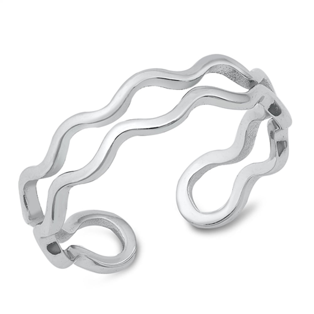 Double Wave Thin Line Wrap Ring .925 Sterling Silver Band Jewelry Female Male Unisex Size 4 ...
