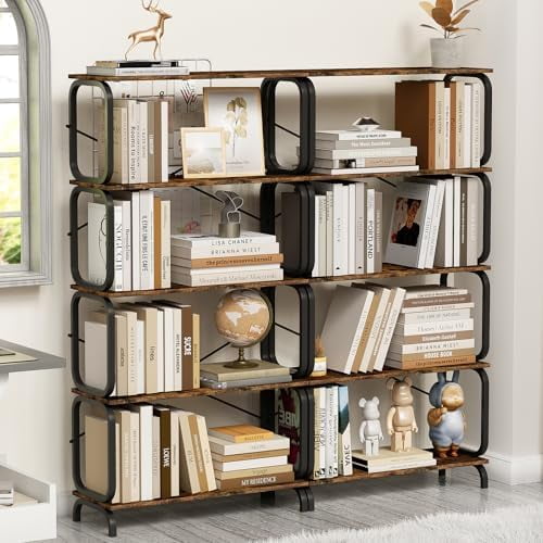 Double Wide 5 Tiers Industrial Bookshelf, Modern Open Bookshelf, Large ...