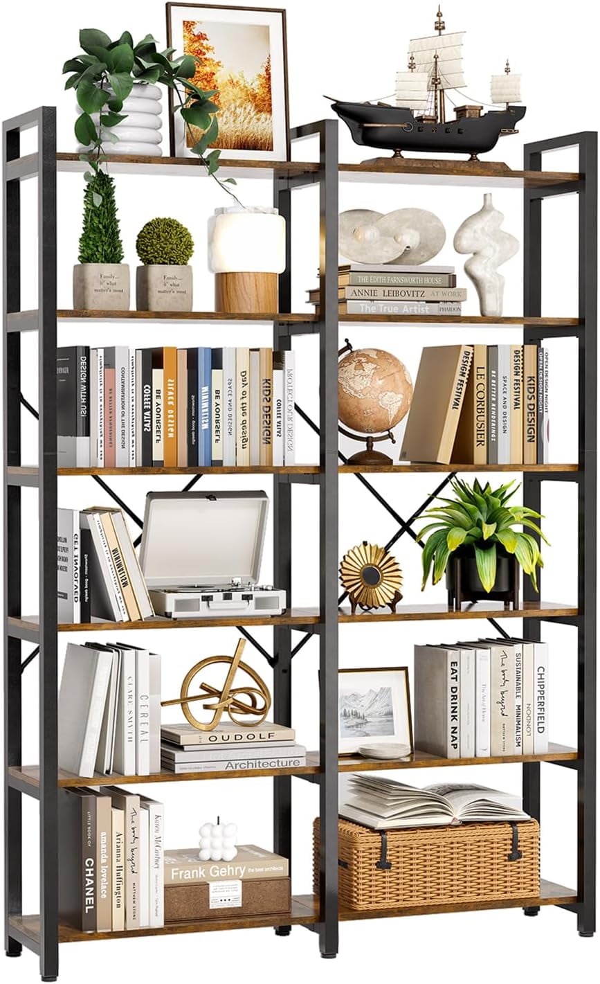 Double Wide Book Shelf Industrial Bookshelf with Metal Frame Open Large ...