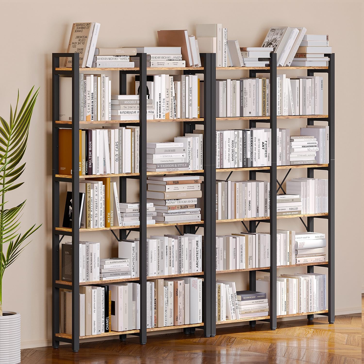 Double Wide Book Shelf Industrial Bookshelf with Metal Frame Open Large ...