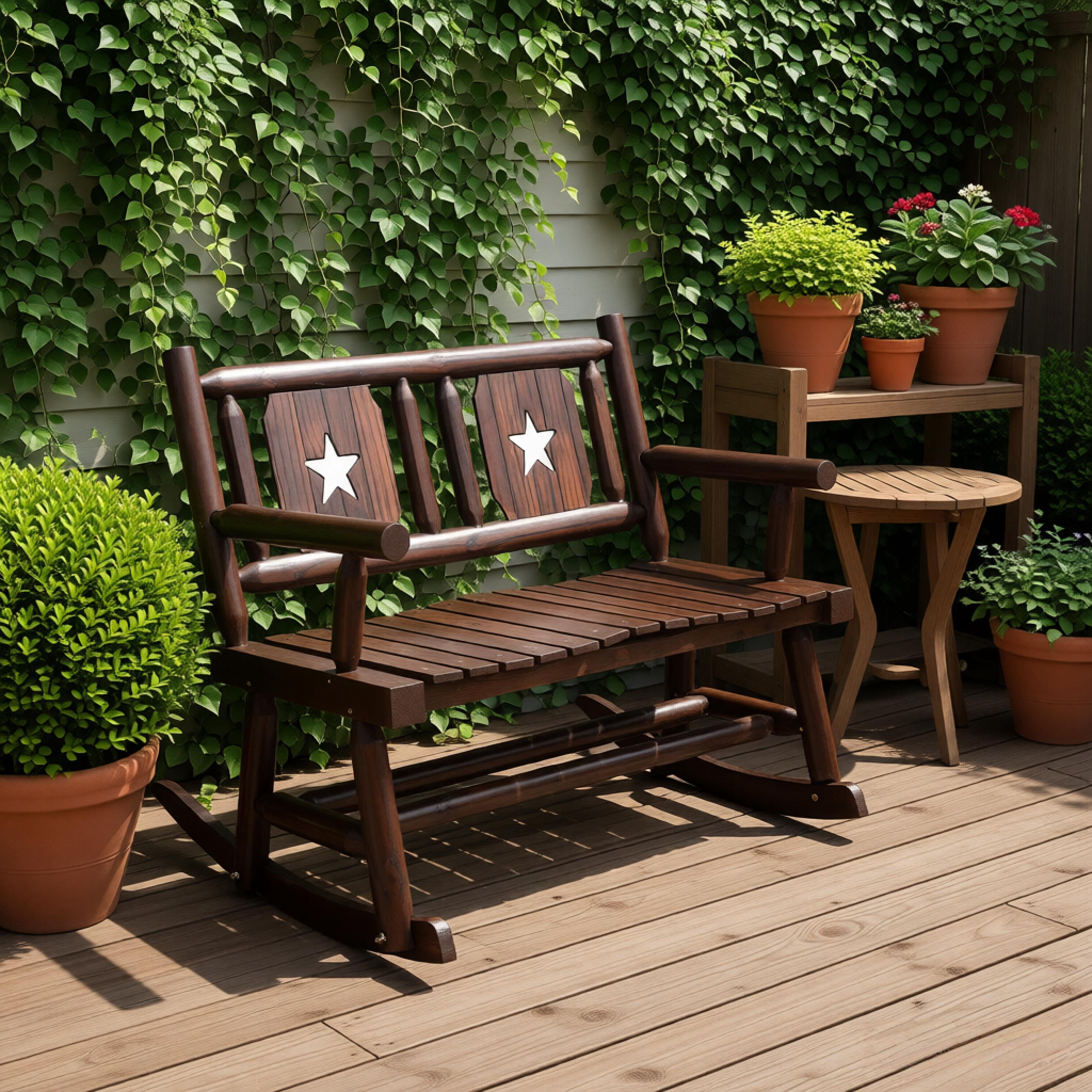 Double Wide Rocking Bench for 2 Persons Solid Wood Porch Swing Chair ...