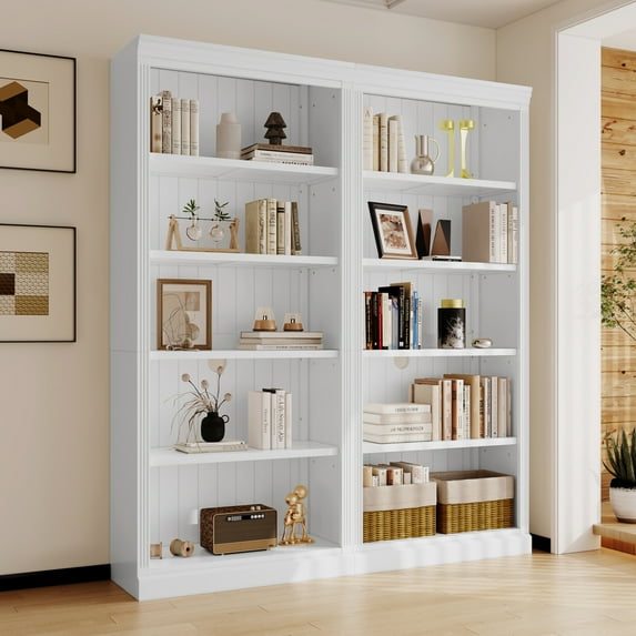 Double Wide Wood Bookcase, 5-Tier Book Shelf with Adjustable Storage ...