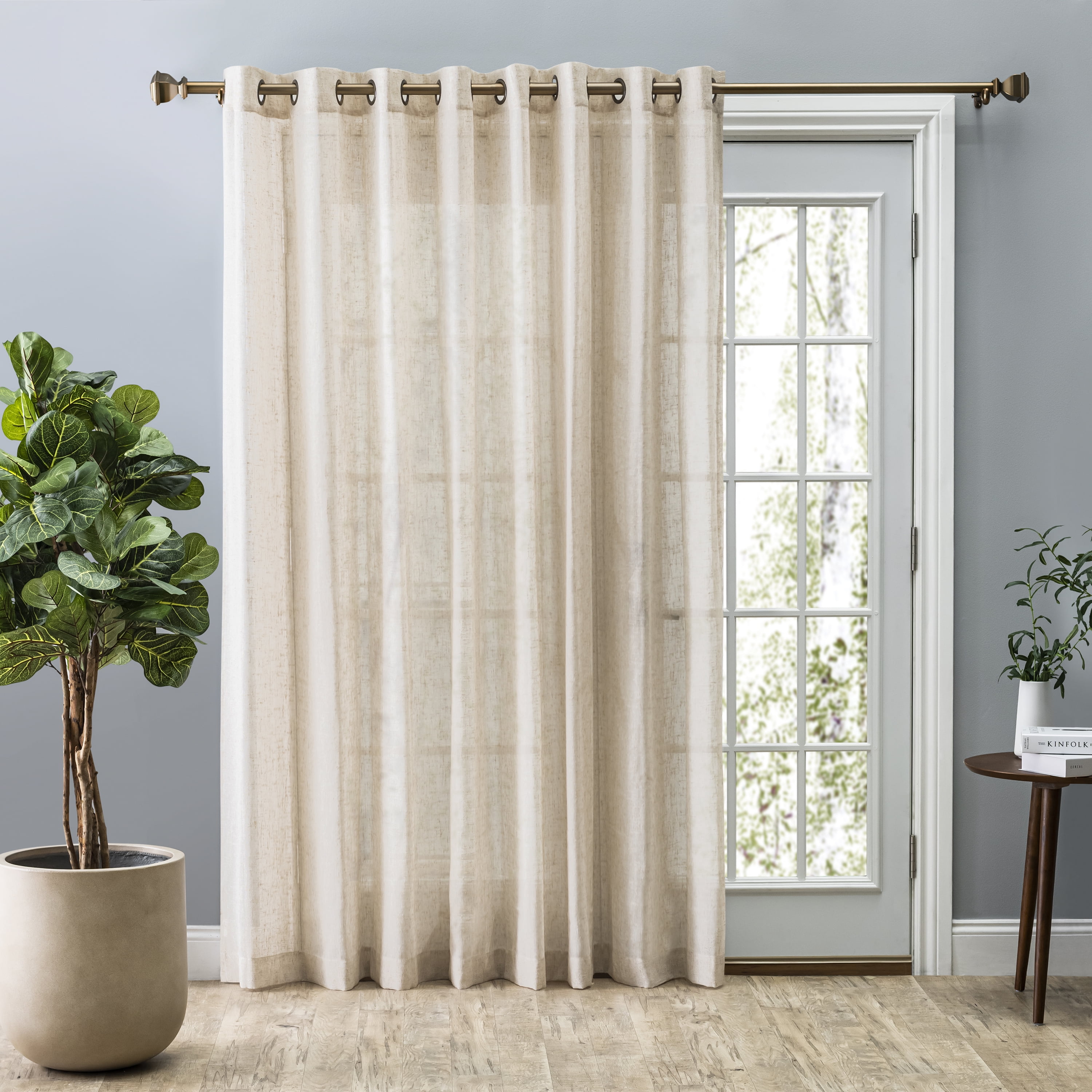 Double Width Sheer Linen Single Window Curtain Panel with Grommets ...