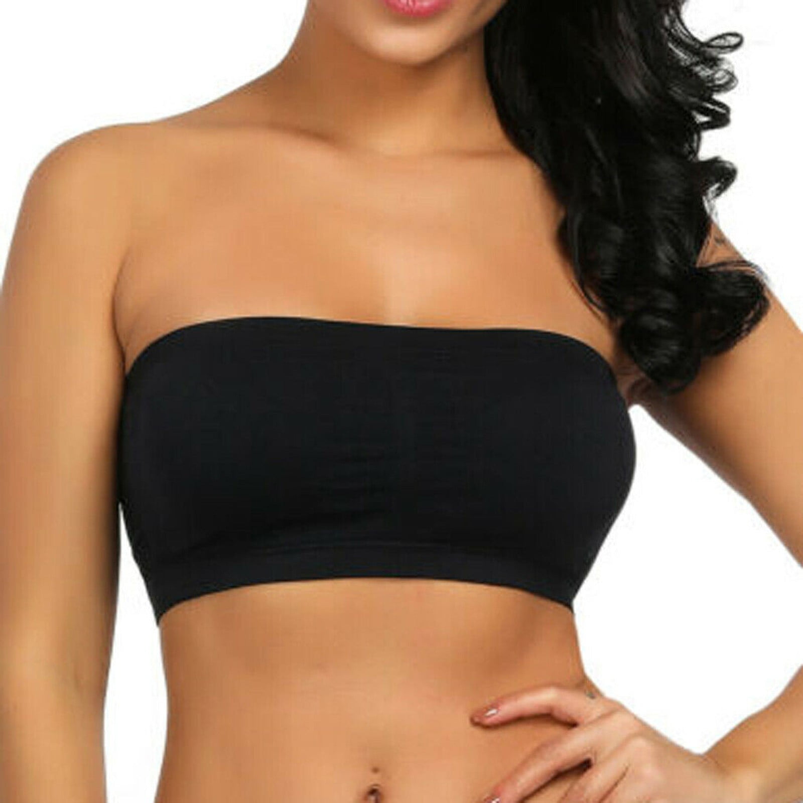 Double Women Plus Size Strapless Bra Bandeau Tube Removable Padded Top
