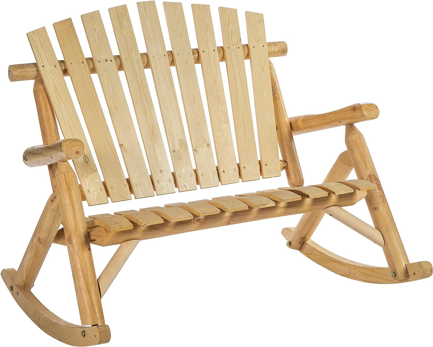 Double Wooden Patio Rocking Bench, Adirondack Porch Rocker Chair For 2 ...