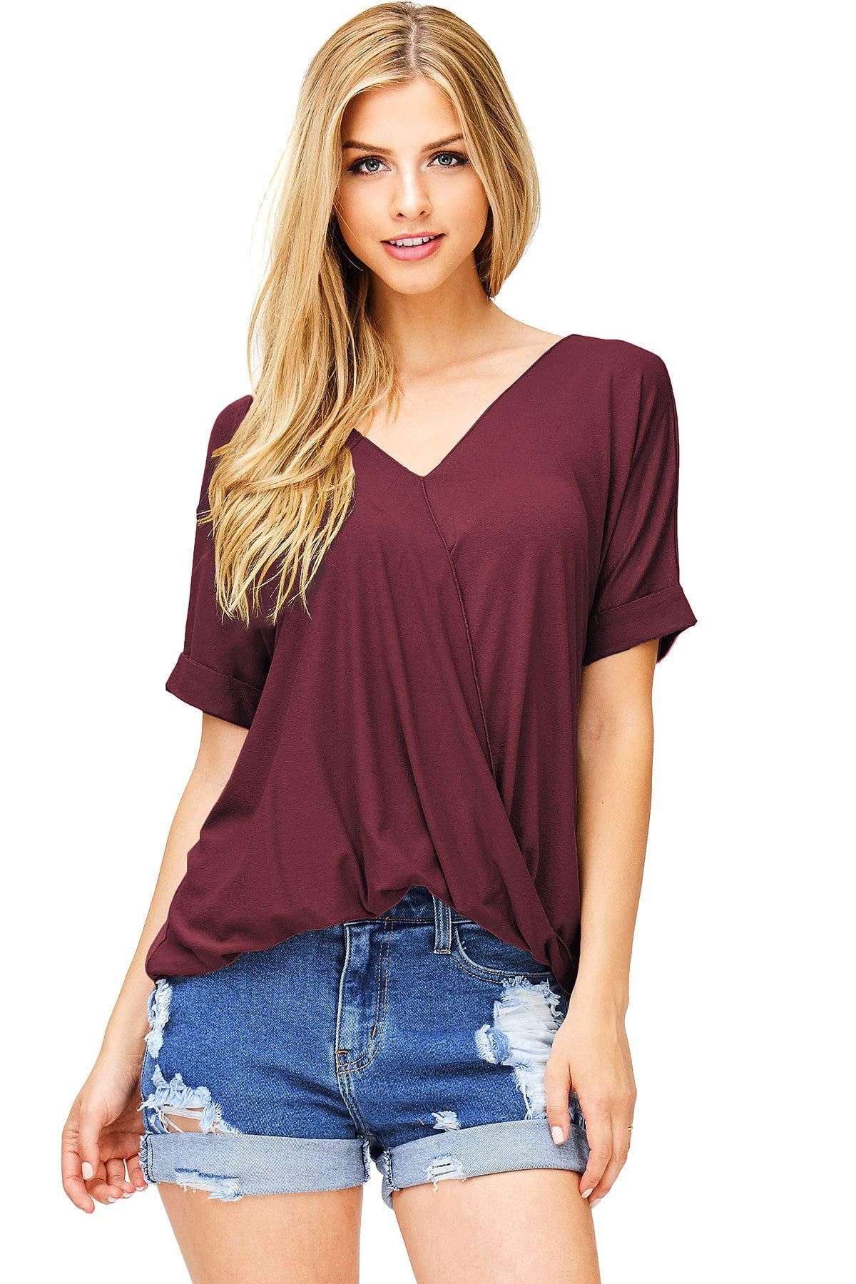 Double Zero Women's Surplice V-Neck Soft Casual Top - Walmart.com