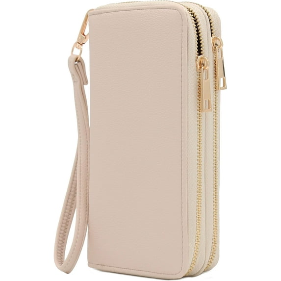 Double Zip Around PU Leather Wristlet Cell Phone Wallet | Double Zip ...