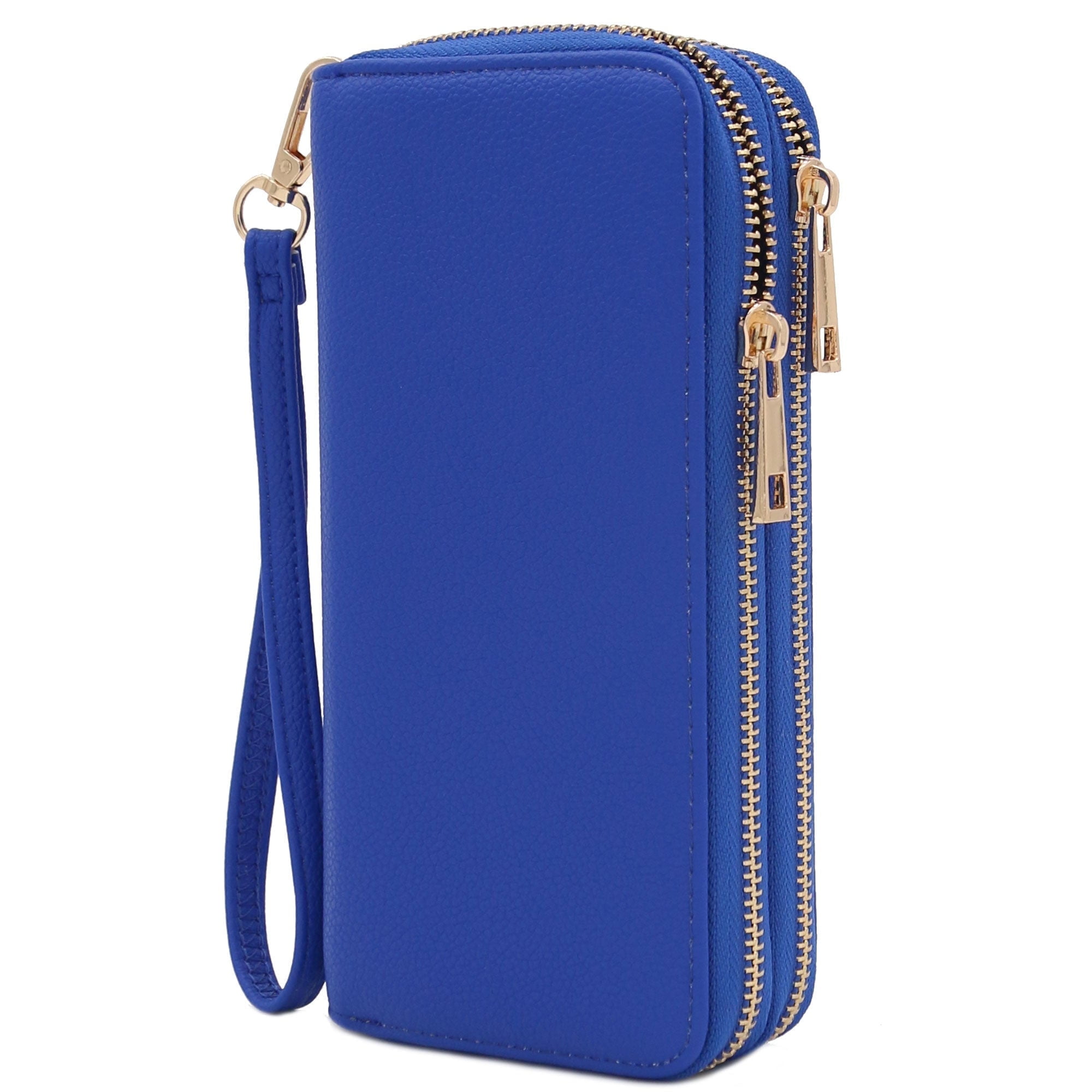 FashionPuzzle Double Zip Around PU Leather Wristlet Wallet (Royal Blue ...