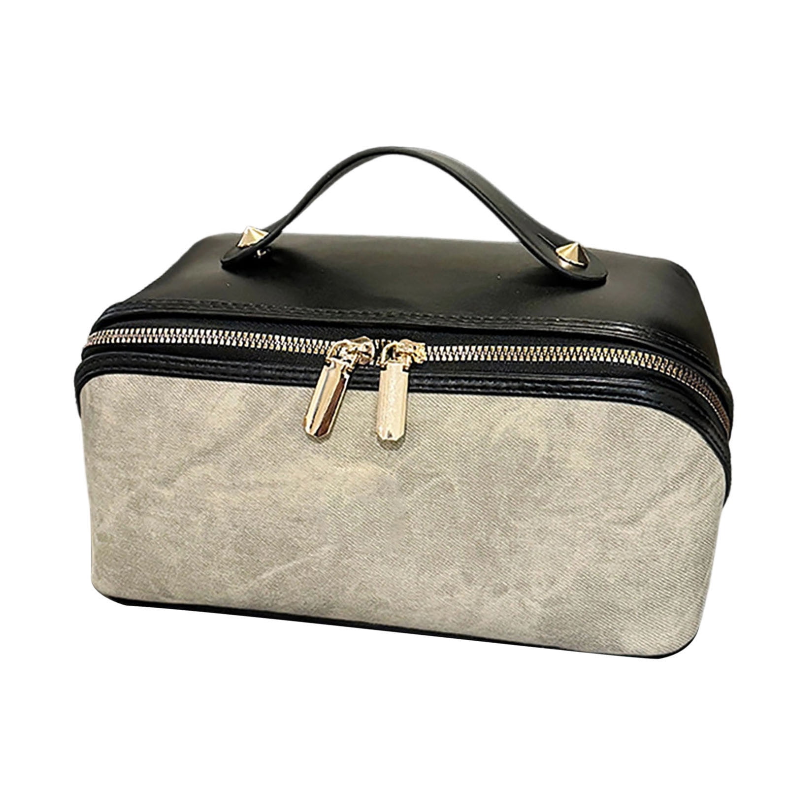 Double-Zip Leather Cosmetic Bag with Removable Divider, Waterproof ...