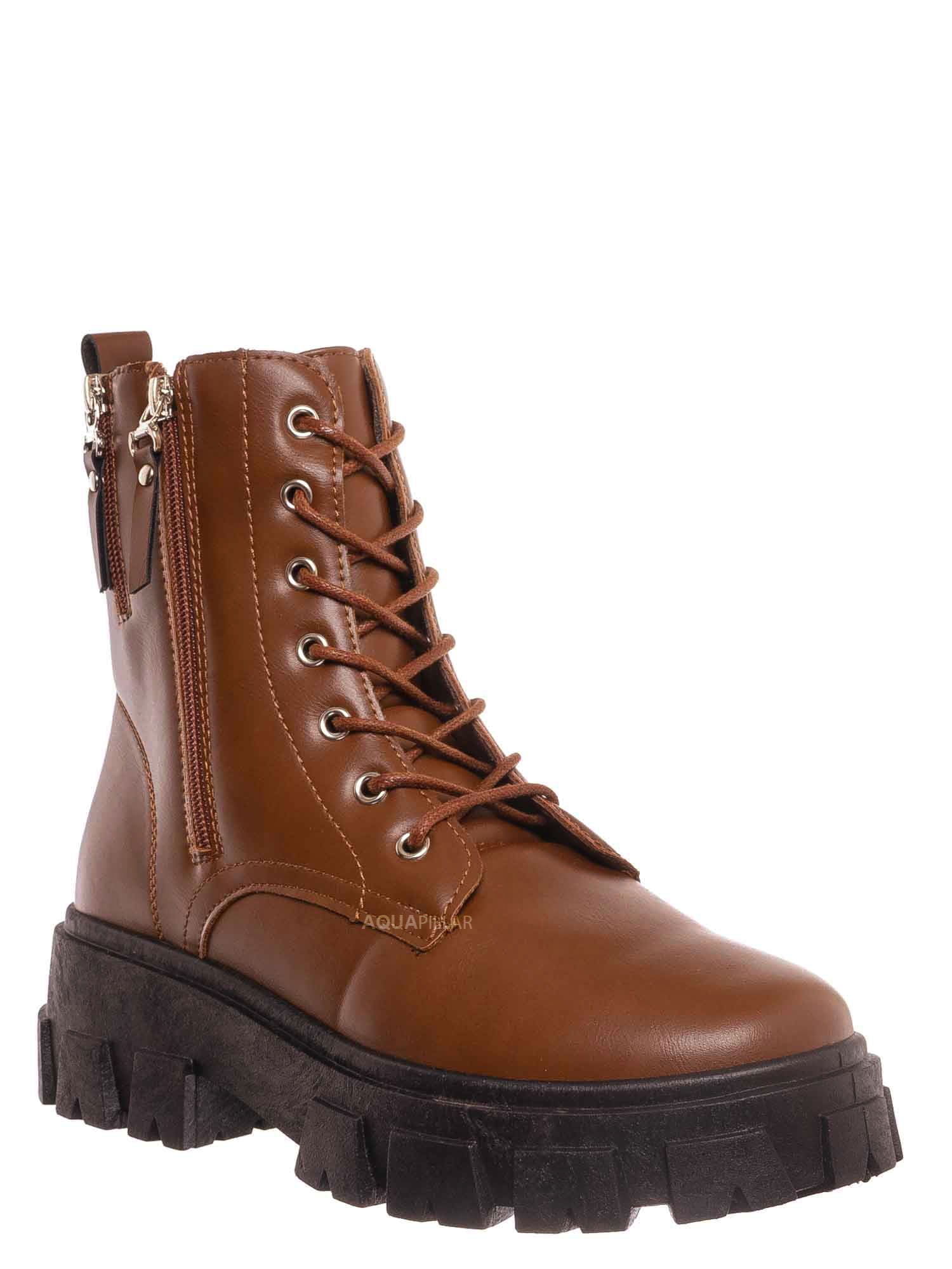 Double Zipper Lace Up Combat Bootie - Walmart.com