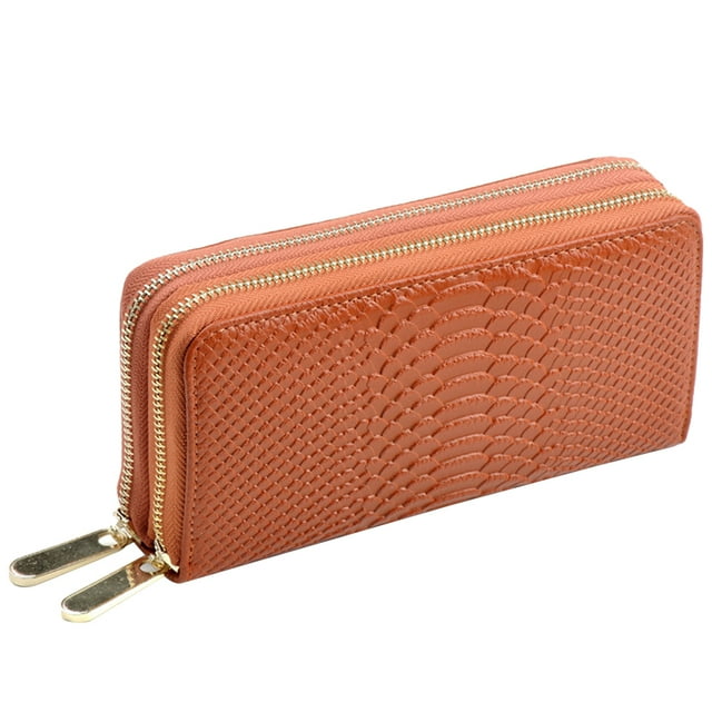 Double Zipper Womens Long Wallet Large Capicity Split Leather Wallet ...