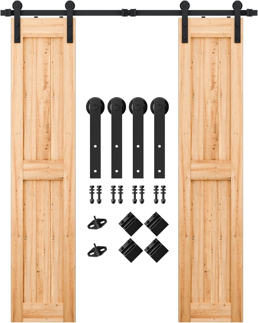 Double barn door hardware kit - heavy, smooth, quiet sliding operation - easy to install with ...