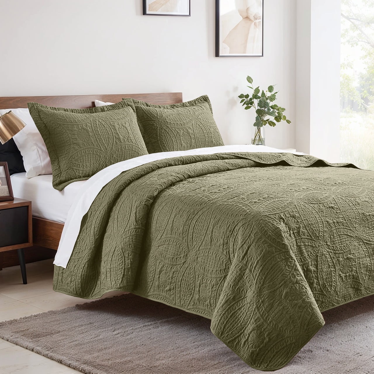 Double bed set, ultrasonic embossed bed cover with embossed pattern ...