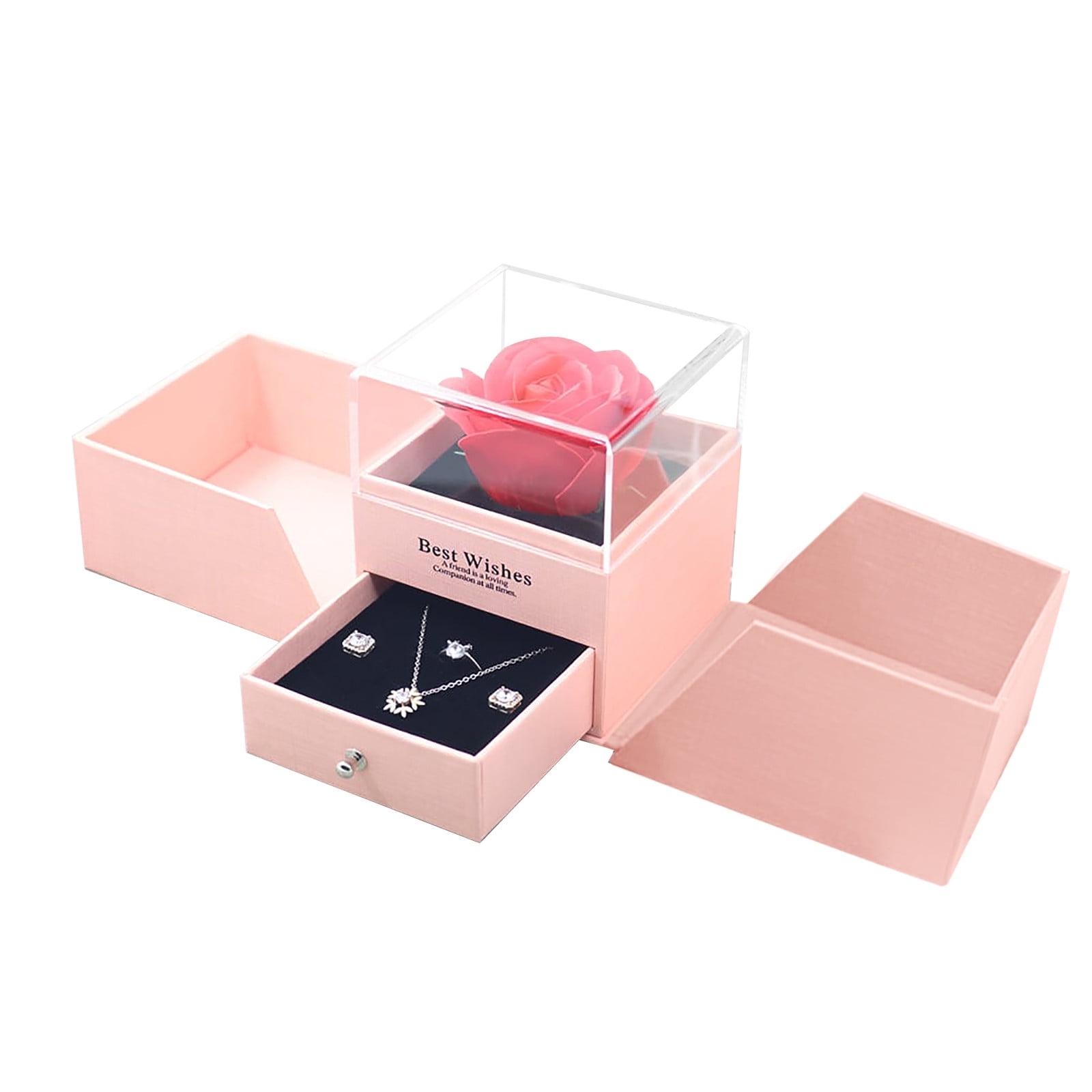 Double-door Eternal Rose Jewelry Box With Bow Valentine's Day Gift ...