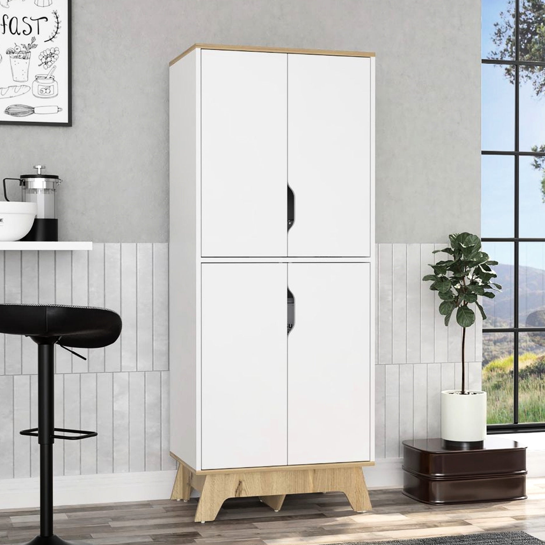 Double - door Light Oak/White Kitchen Pantry - Stylish Kitchen Addition ...