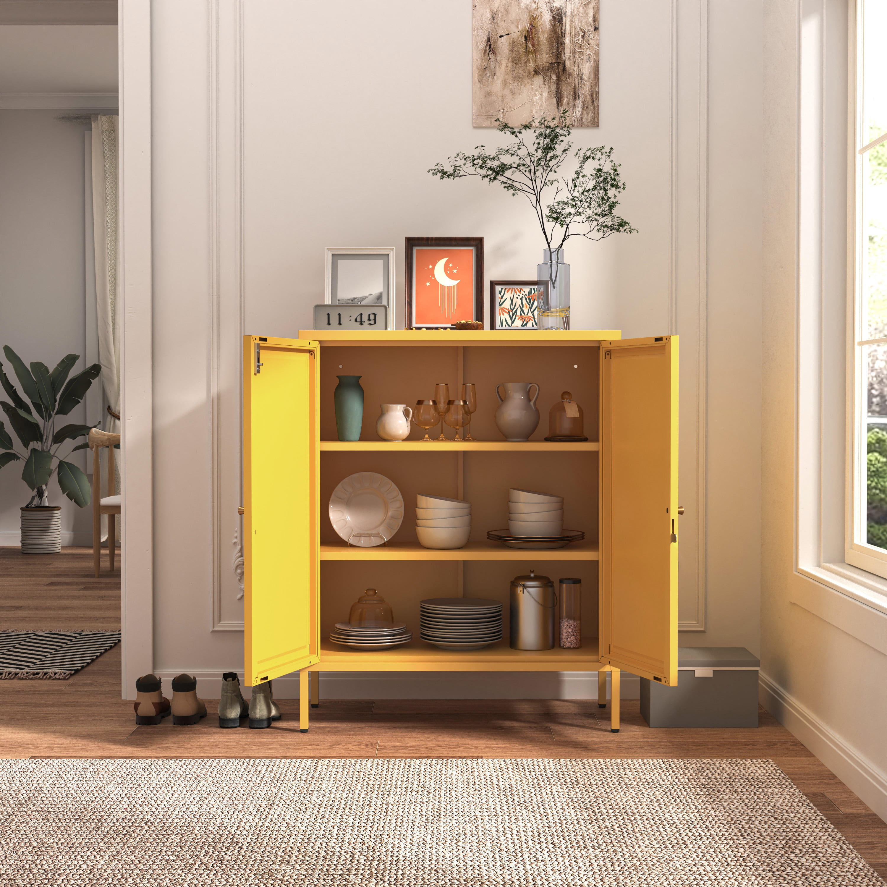 Double door Square Storage Cabinet Lockable Three Shelves Thick Support ...