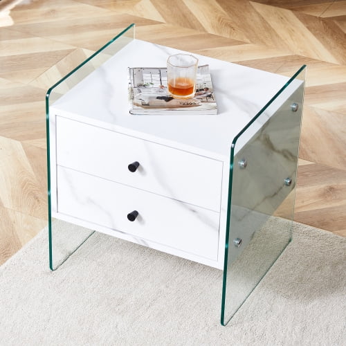 Double-drawer bedside table. The board surface is MDF sticker, and both ...