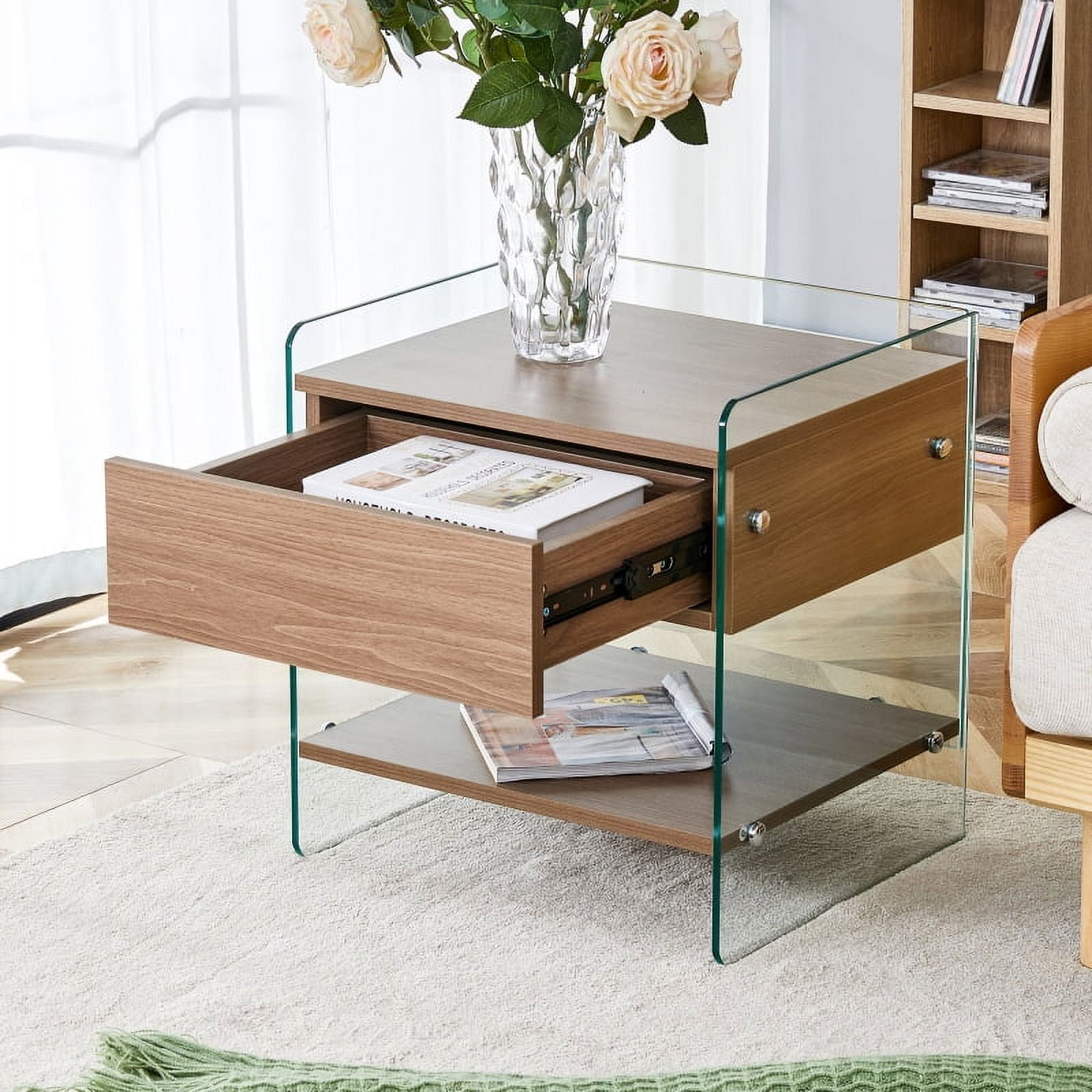 Double-drawer bedside table. The board surface is MDF with white grain ...