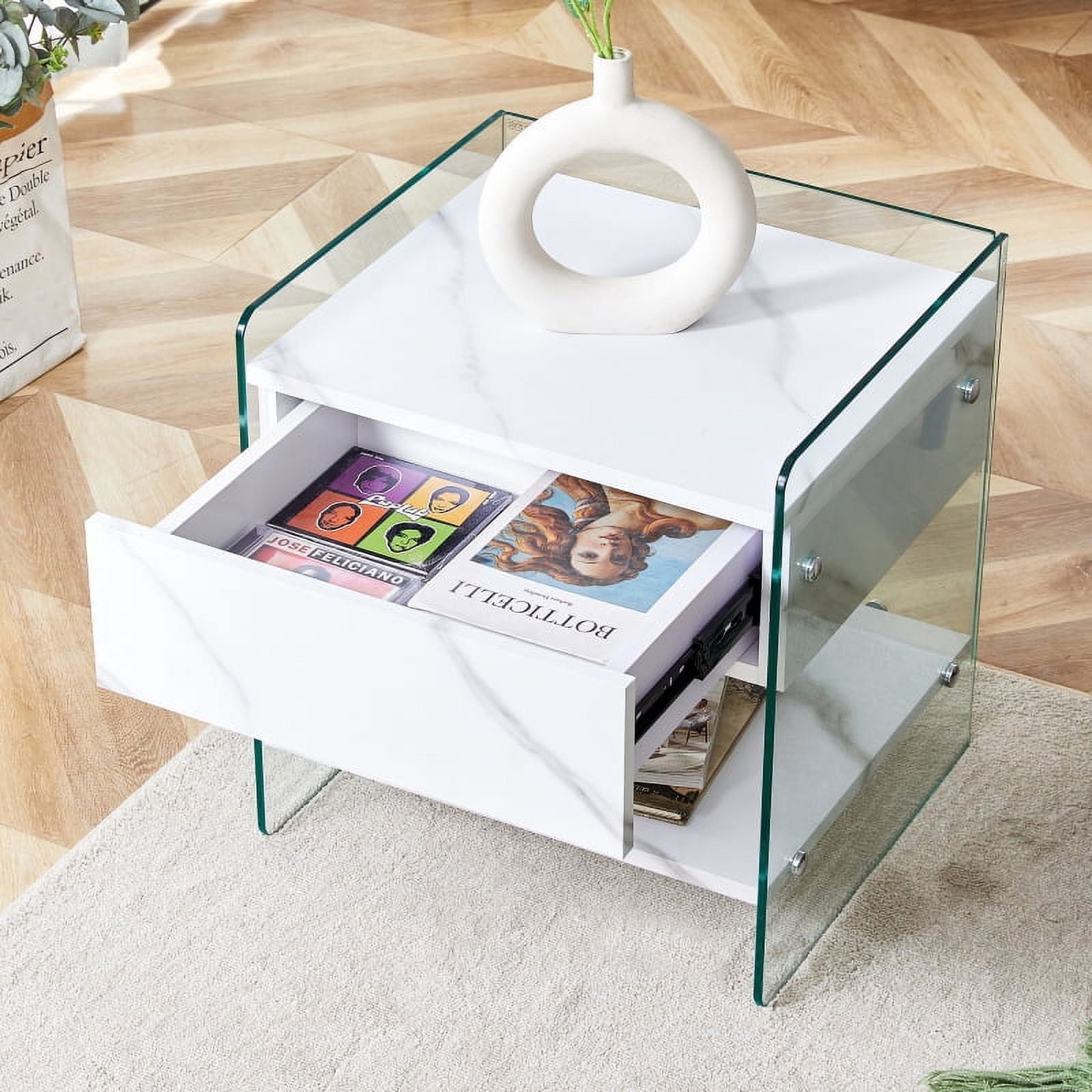 Double-drawer bedside table. The board surface is MDF with white grain ...
