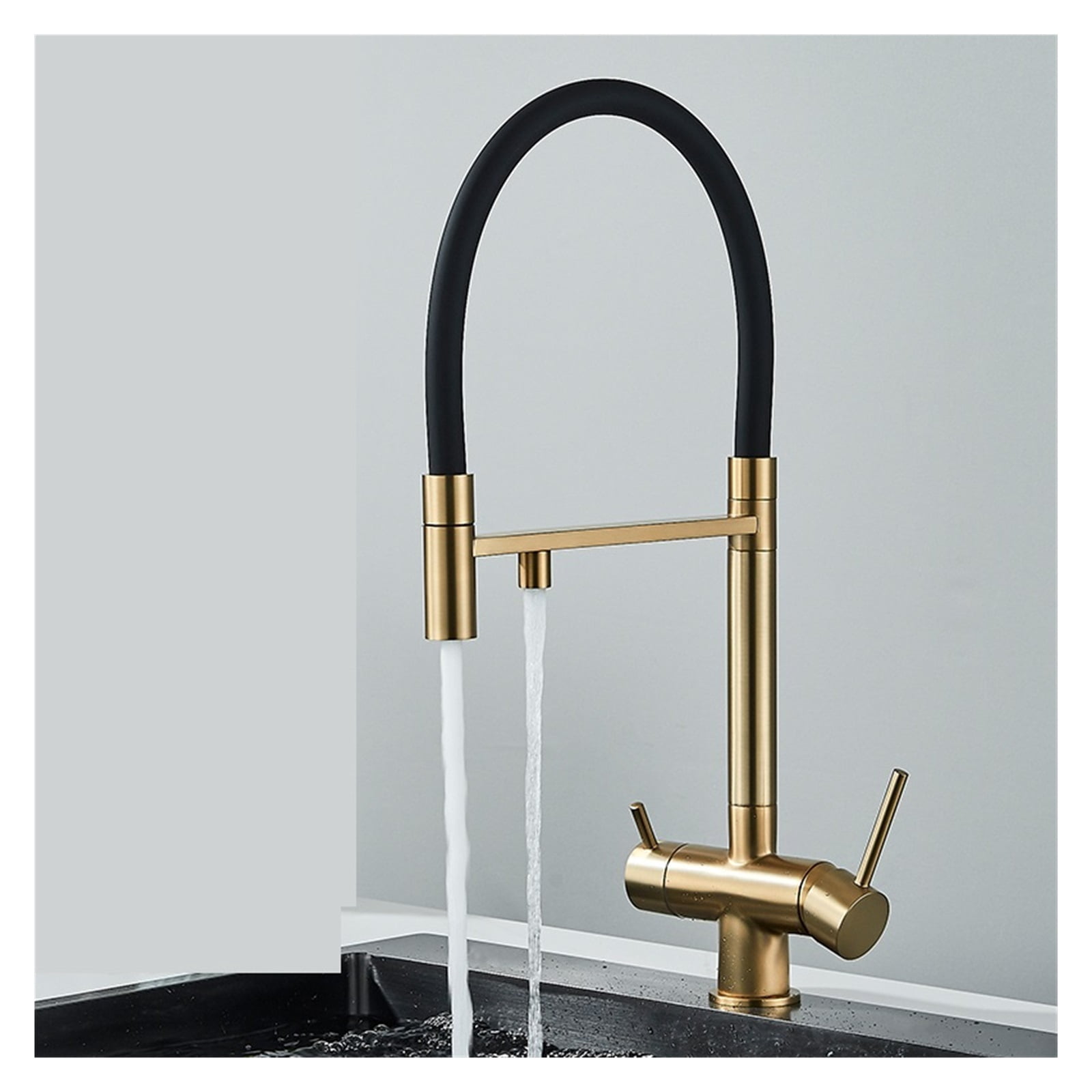 Double handle deck mounted brass mixer faucet 360 degree swivel pull ...