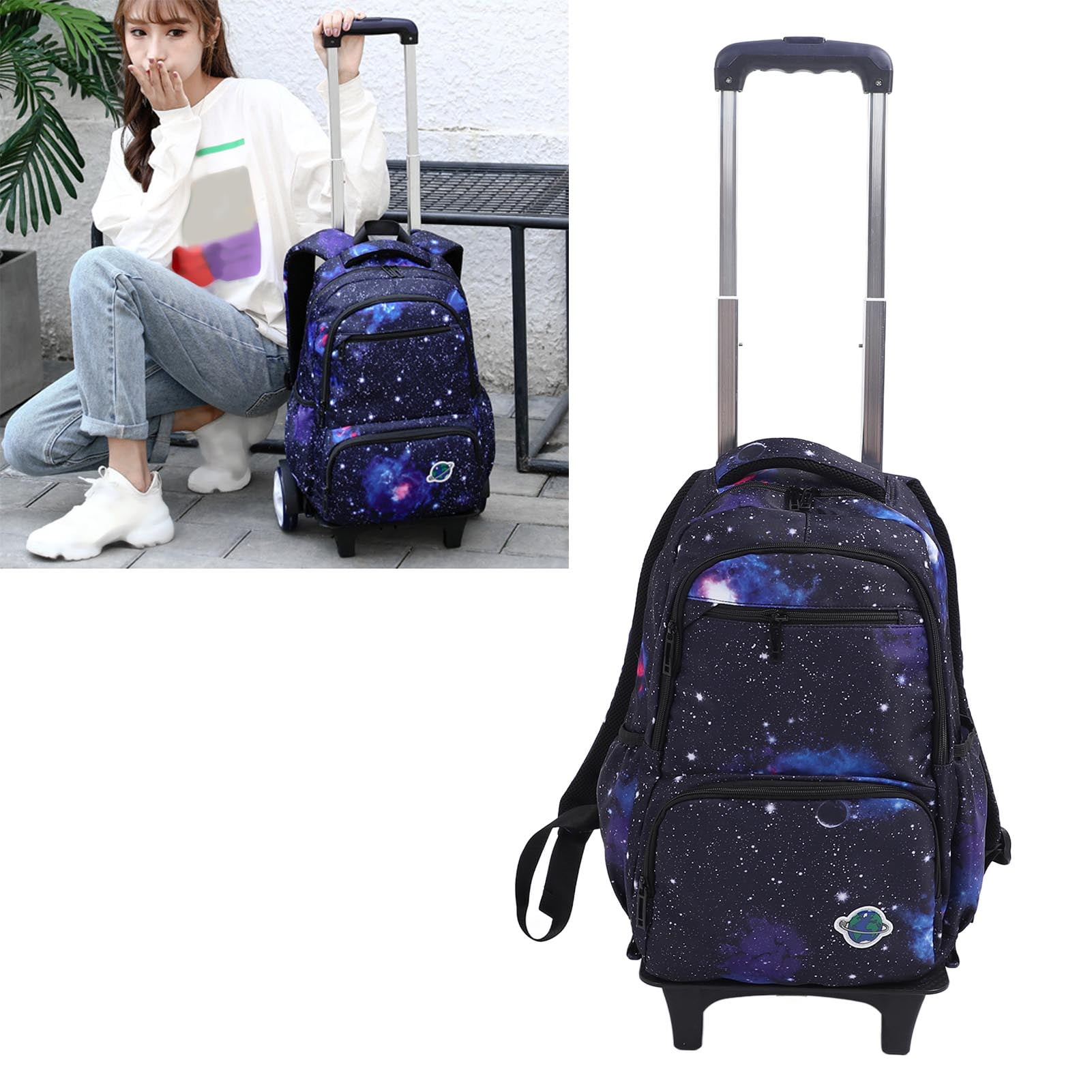 Double handle rolling backpack large capacity trolley backpack with 2 ...