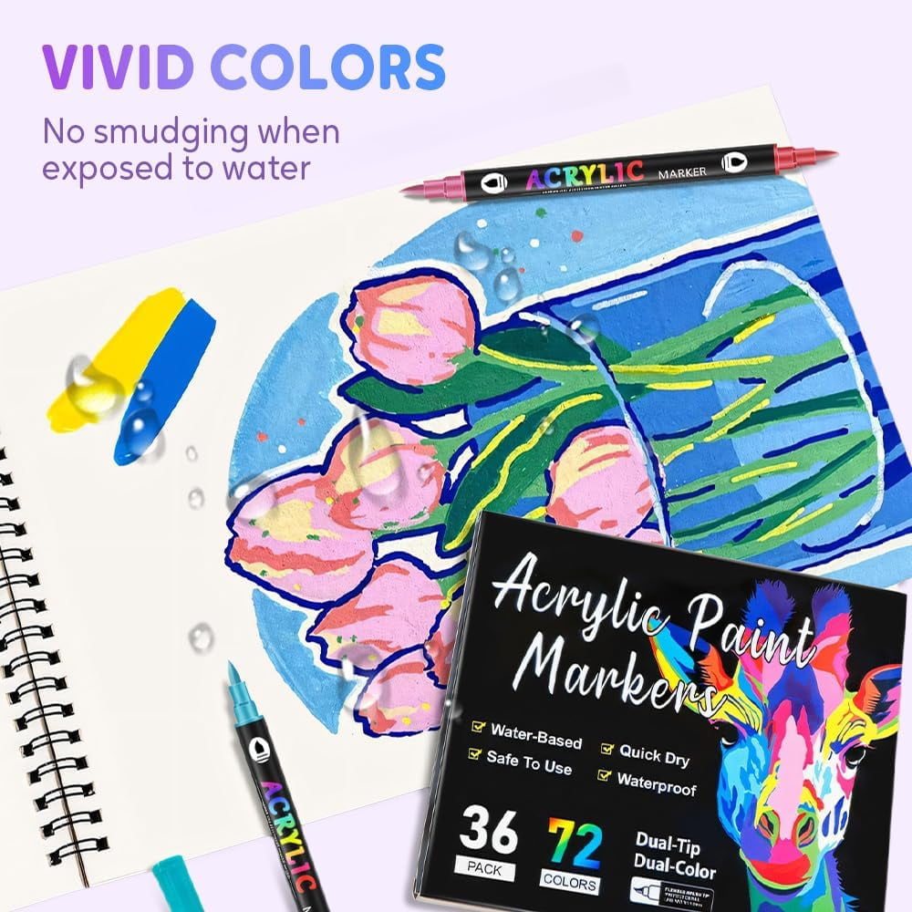 Double-Headed Two-Color Acrylic Markers, Soft Head Point, Assorted ...