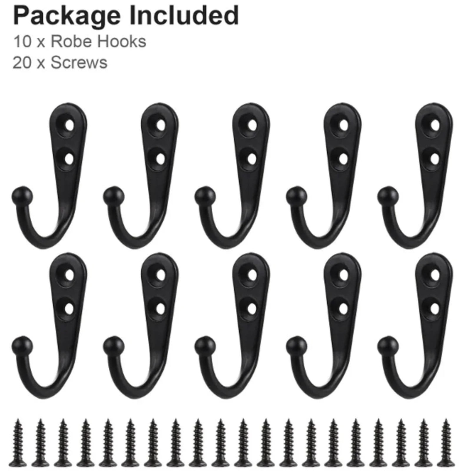 Double-hole overhanging hooks 10 Pack Heavy Duty Wall Mounted Black ...