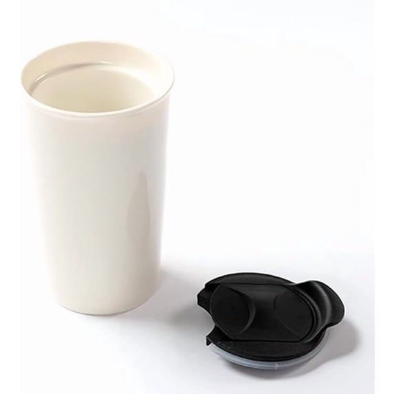 Double-layer Ceramic Cup with Lid, 12oz Ceramic Coffee Cup, Simple ...