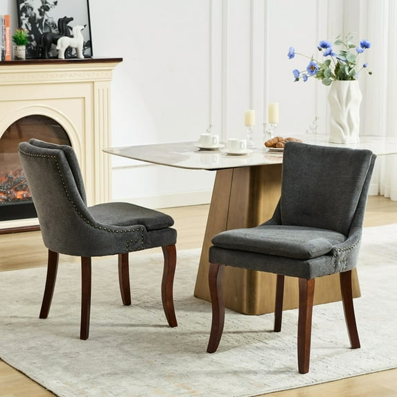 Double-layer Cushioned Dining Chairs Set of 2 | Spring + Sponge Double ...